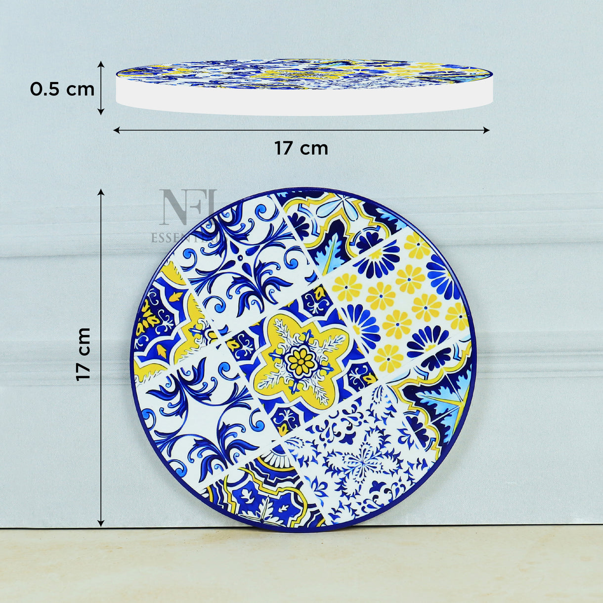 NFI essentials Ceramic Round Shape Table Trivet Coaster with Cork Base ...